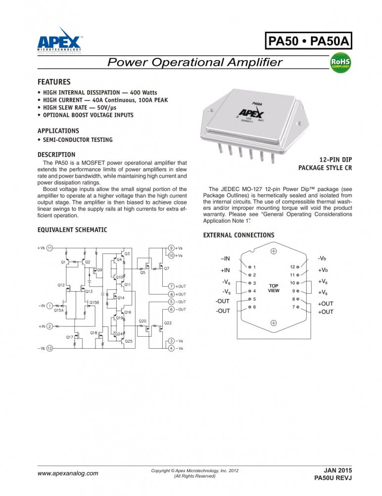 APEX PA50A datasheet page 1
