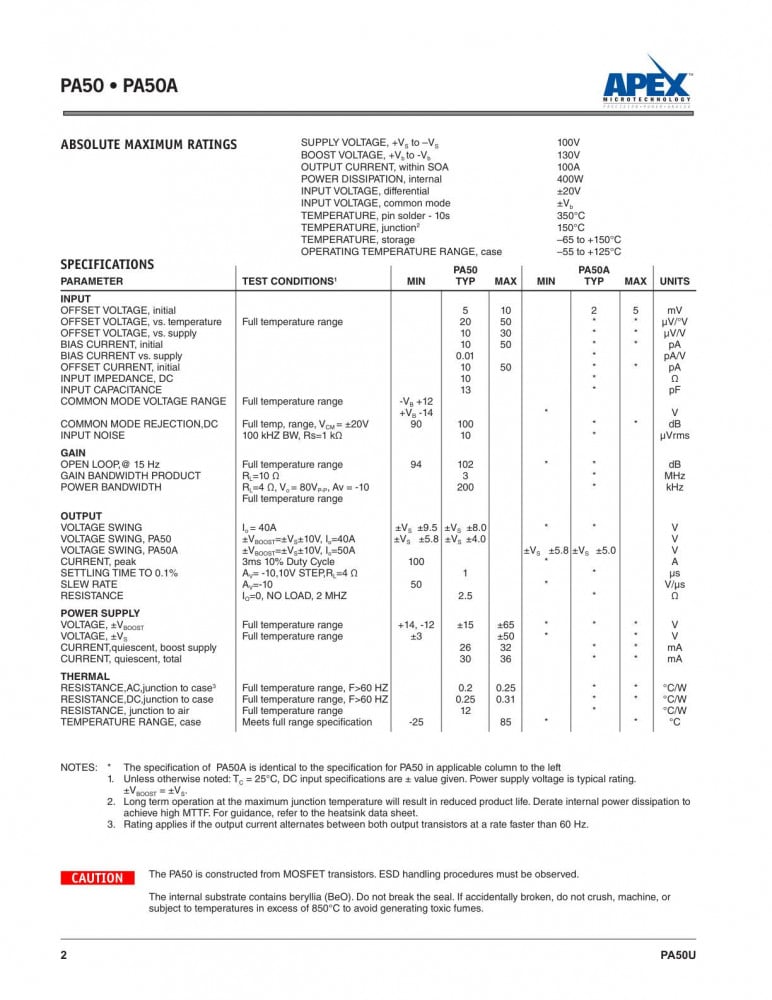 APEX PA50A datasheet page 2