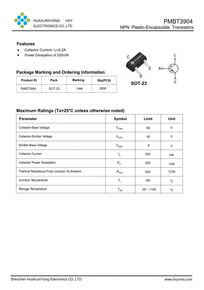 PMBT3904-HXY technical document page 1