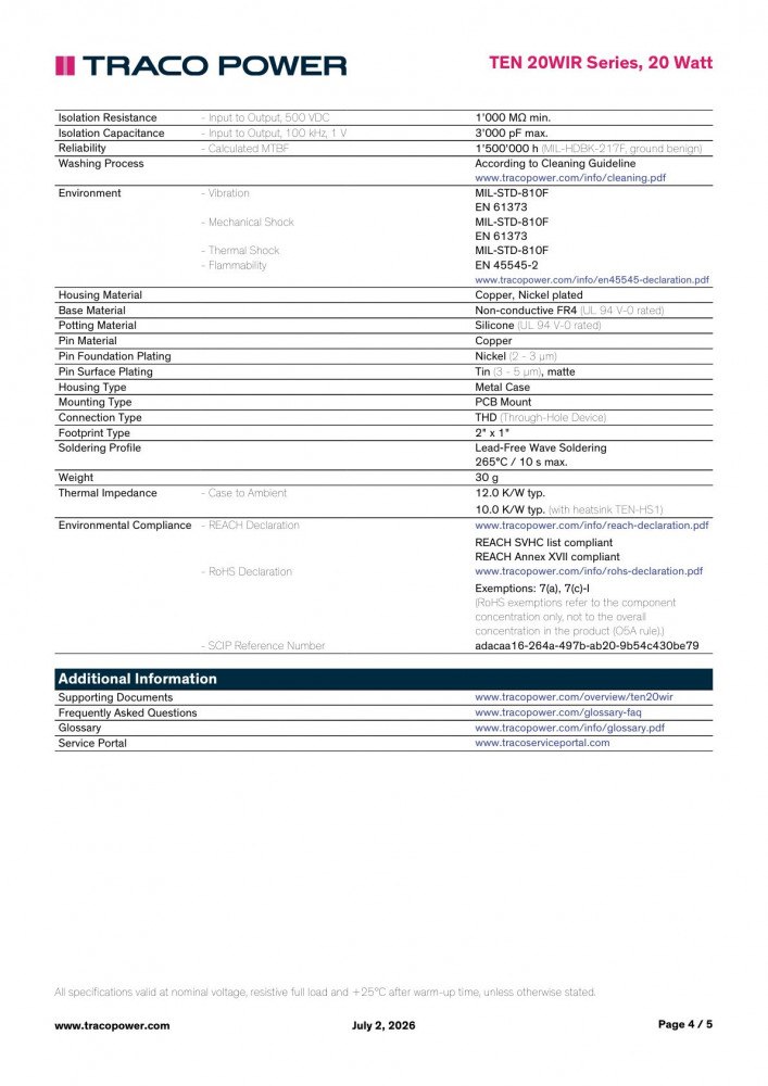 TEN 20WIR series technical document page 4