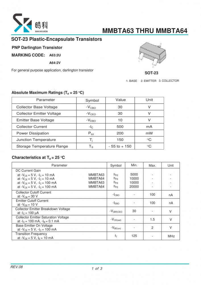 MMBTA64 datasheet page 1