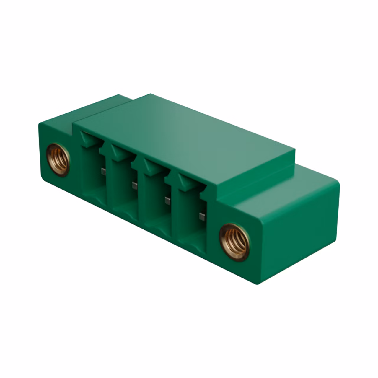 3.81mm Pitch Eurostyle Right-Angle PCB Header, with Threaded Retention Inserts, Green Housing, 4 Circuits for sale
