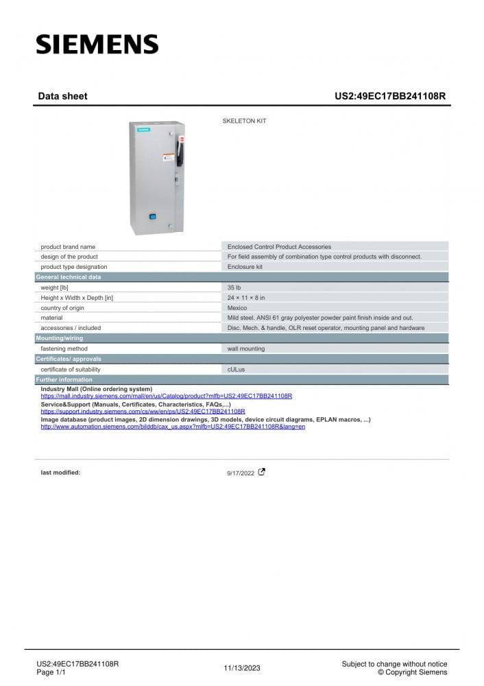 SIEMENS 49EC17BB241108R product document preview