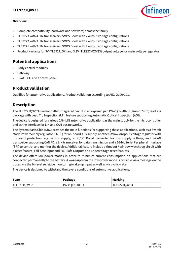 TLE9271QXV33 datasheet page 2