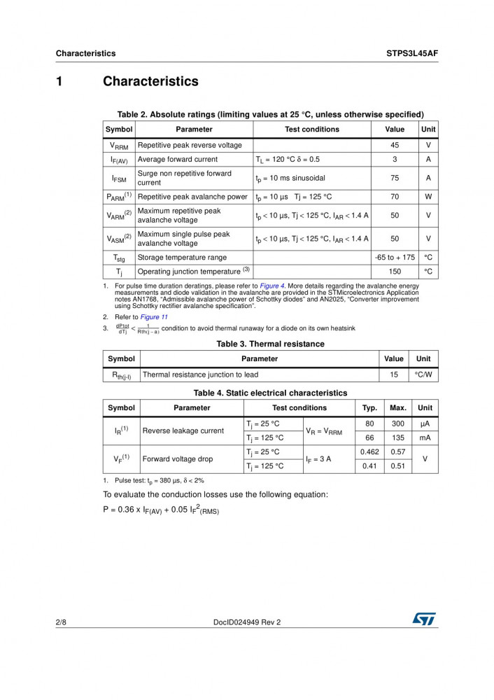 STPS3L45AF datasheet page 2