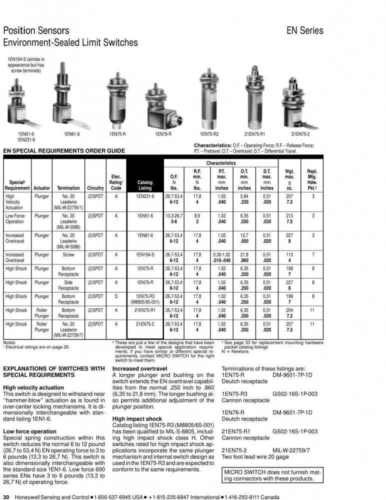 Honeywell EN switch catalog page 7