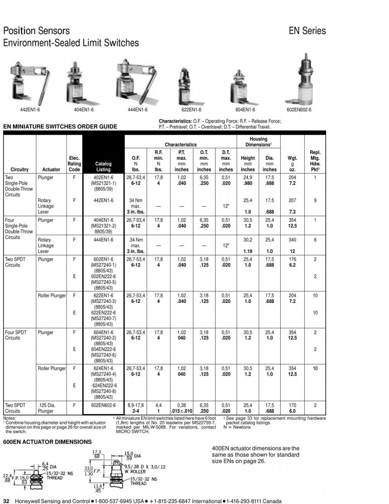 Honeywell EN switch catalog page 9