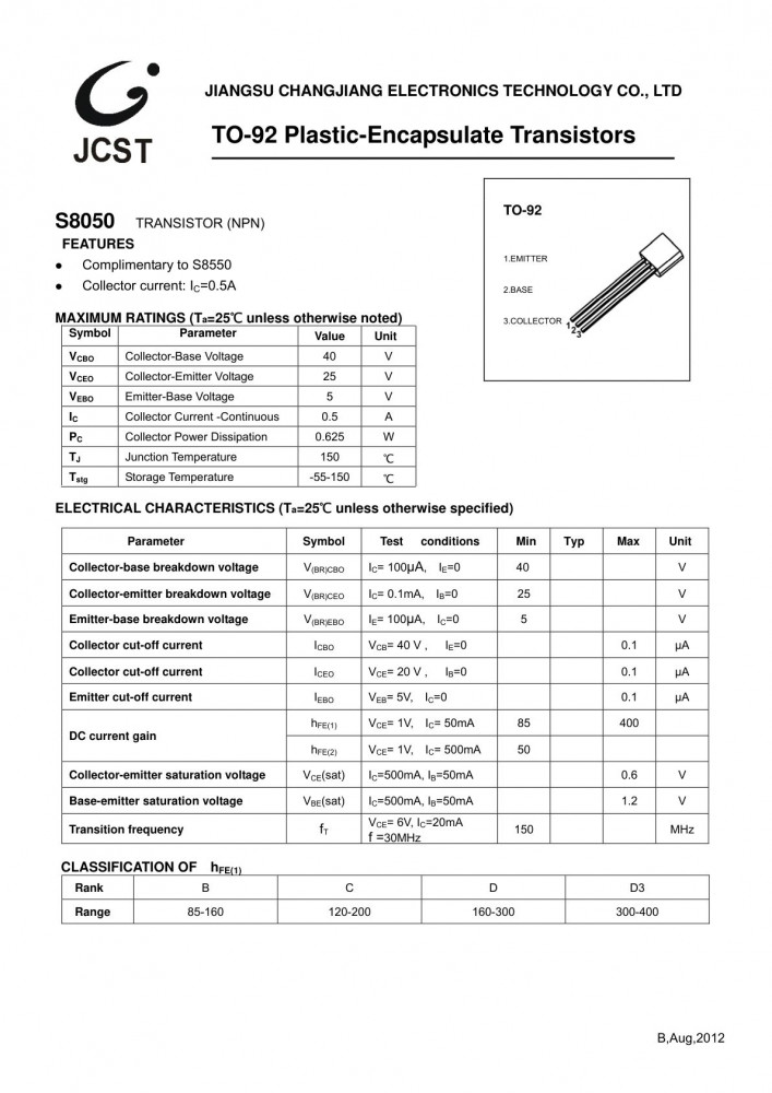 JSCJ S8050 datasheet page 1