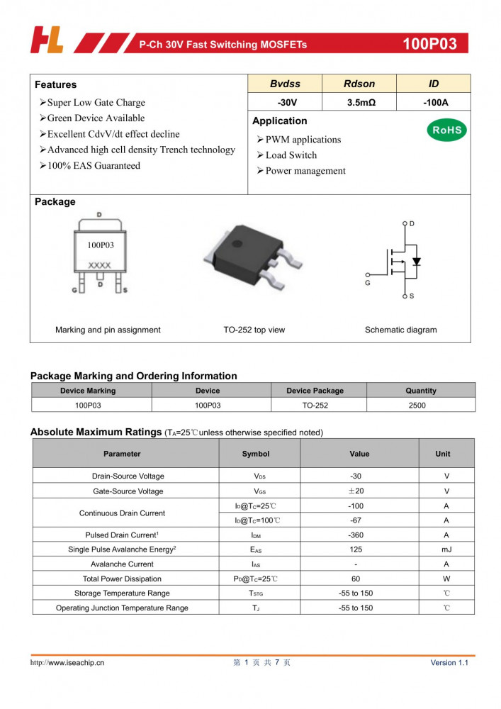 HL 100P03 datasheet page 1