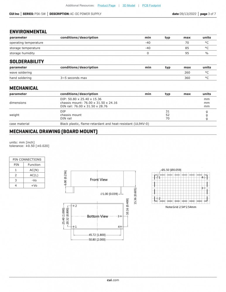 CUI PSK-5W datasheet page 3