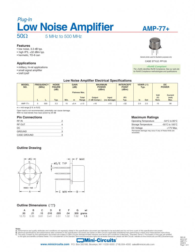 AMP-77+ datasheet page 1
