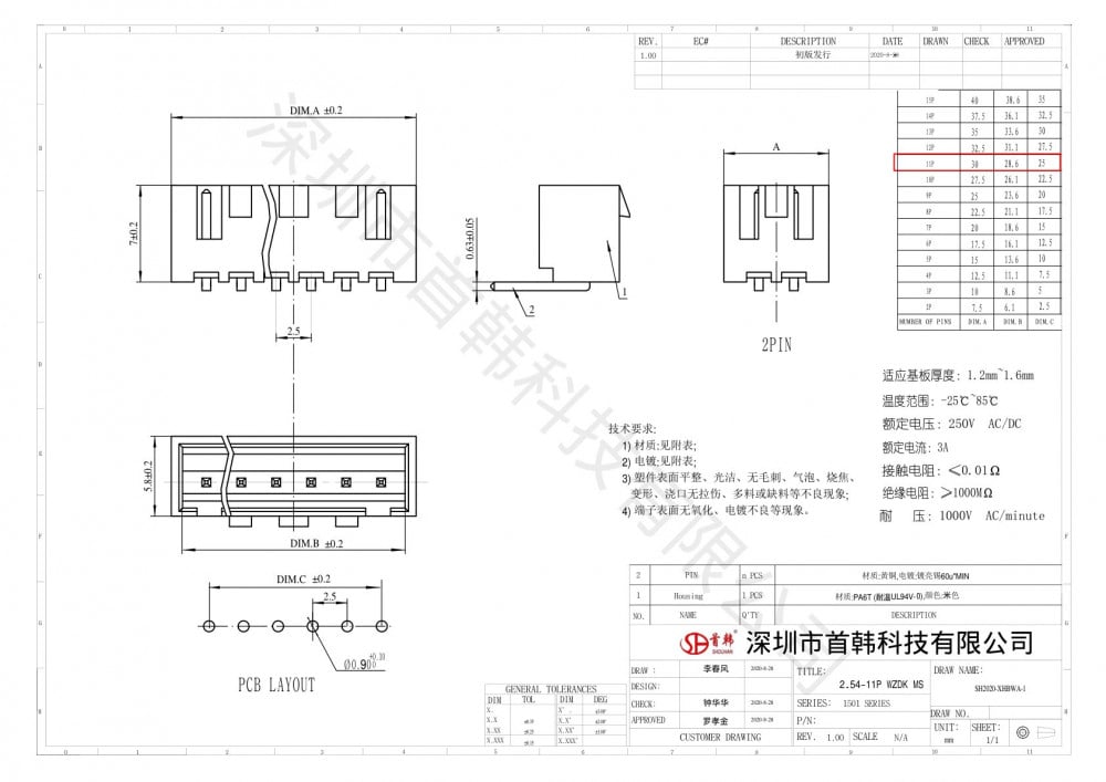 2.54-11P WZDK MS specification page 1