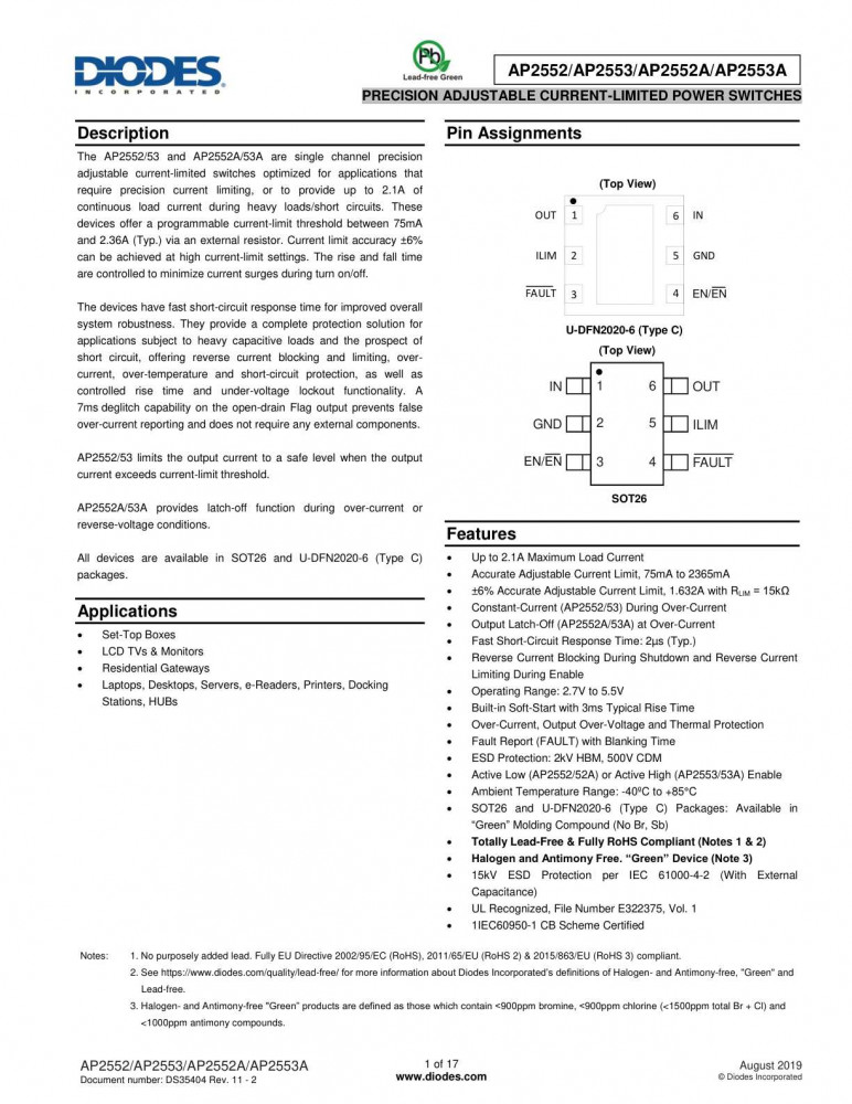 AP2552W6-7 datasheet page 1