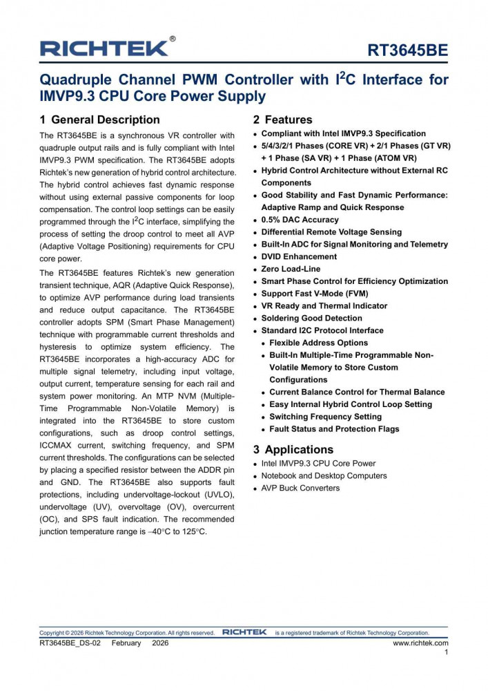 RT3645BE datasheet page 1