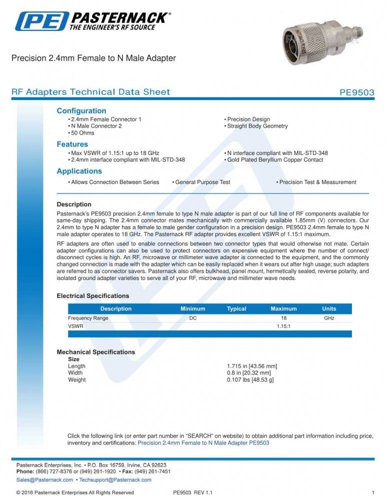 PE9503 technical document page 1