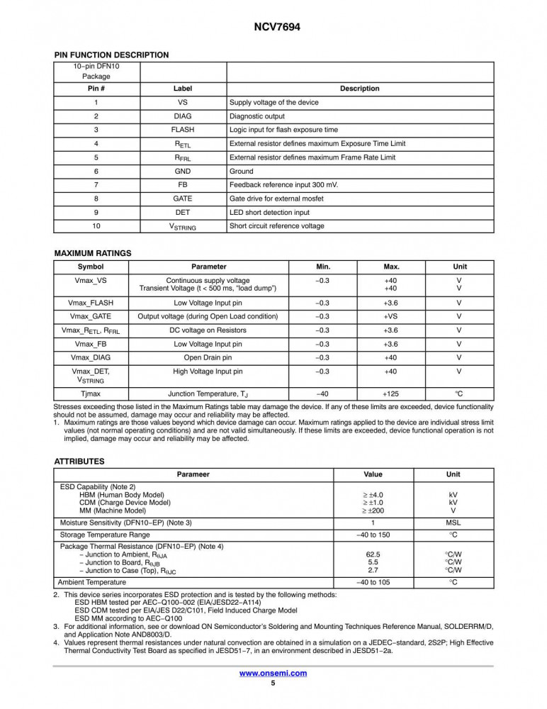 NCV7694 datasheet page 5