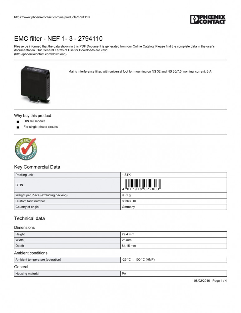 Phoenix Contact 2794110 product overview document
