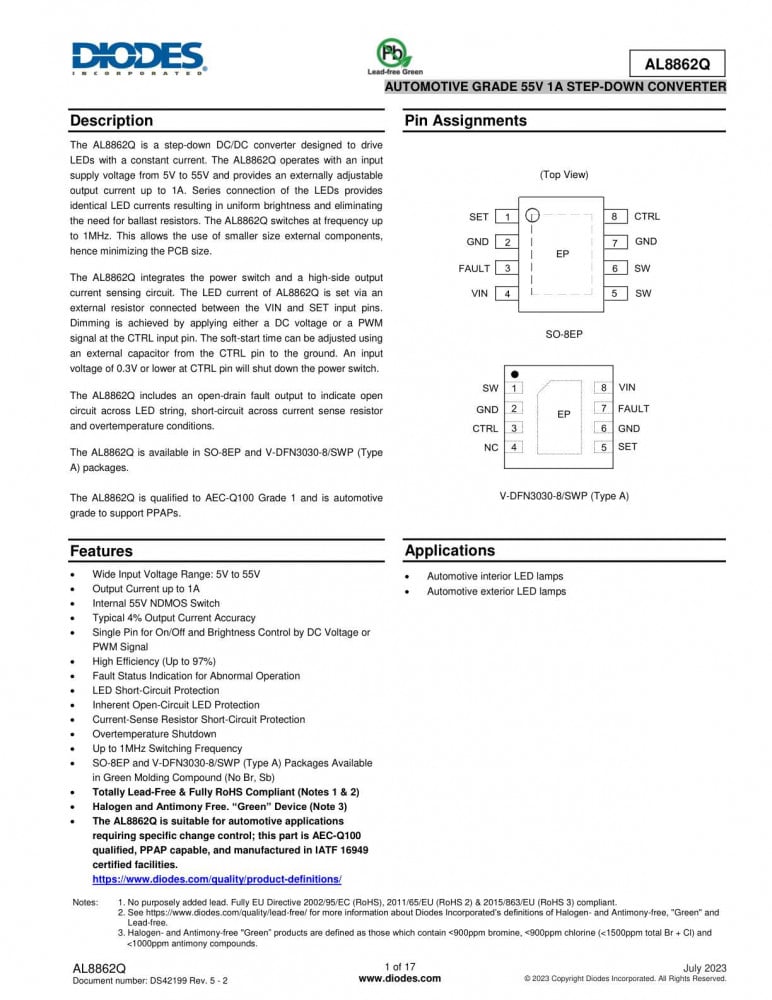 AL8862QEV1 datasheet page 1