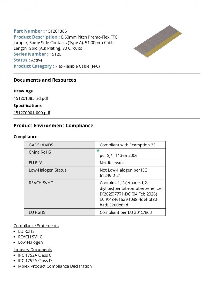 MOLEX 151201385 technical document page 1