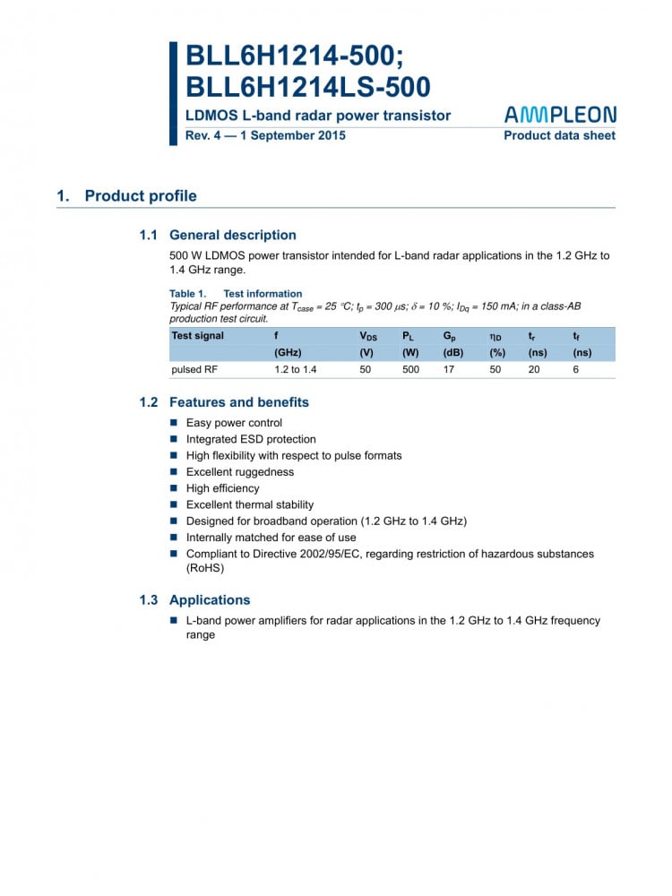 BLL6H1214-500 datasheet page 1