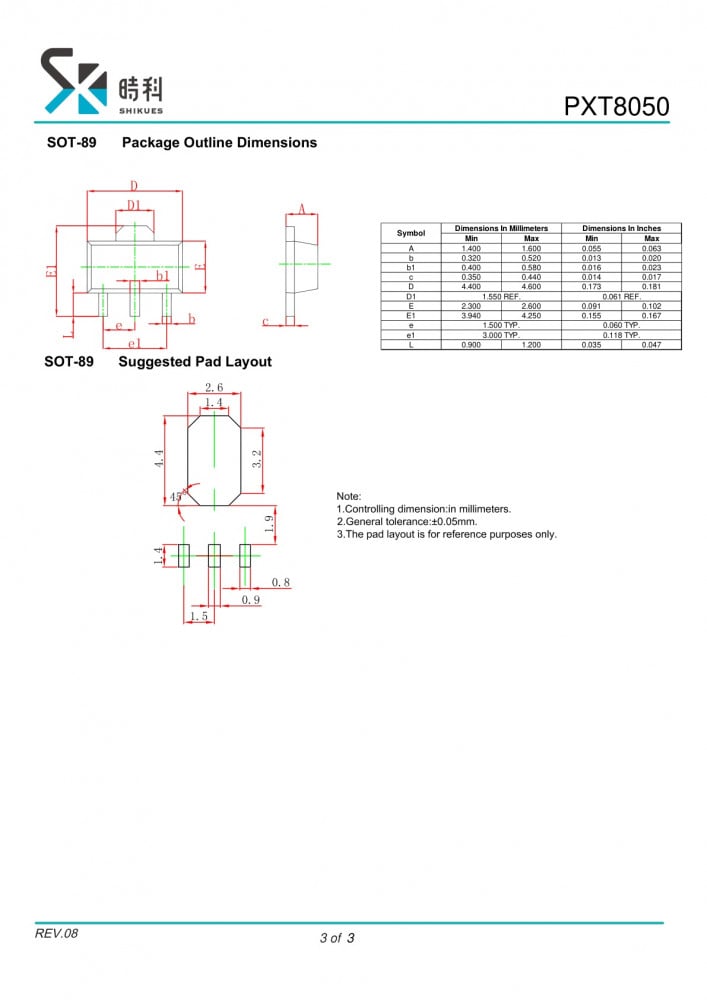 PXT8050 datasheet page 3