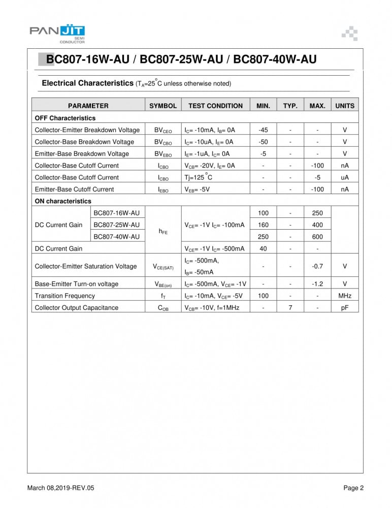 PANJIT BC807-40W-AU datasheet page 2