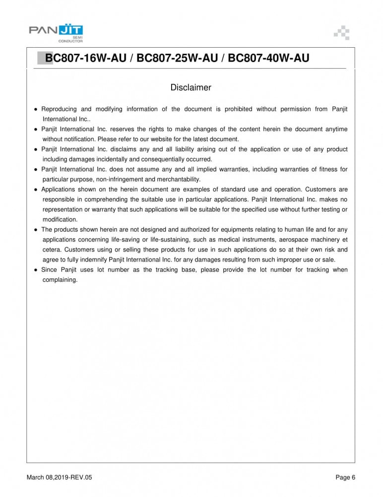 PANJIT BC807-40W-AU datasheet page 6