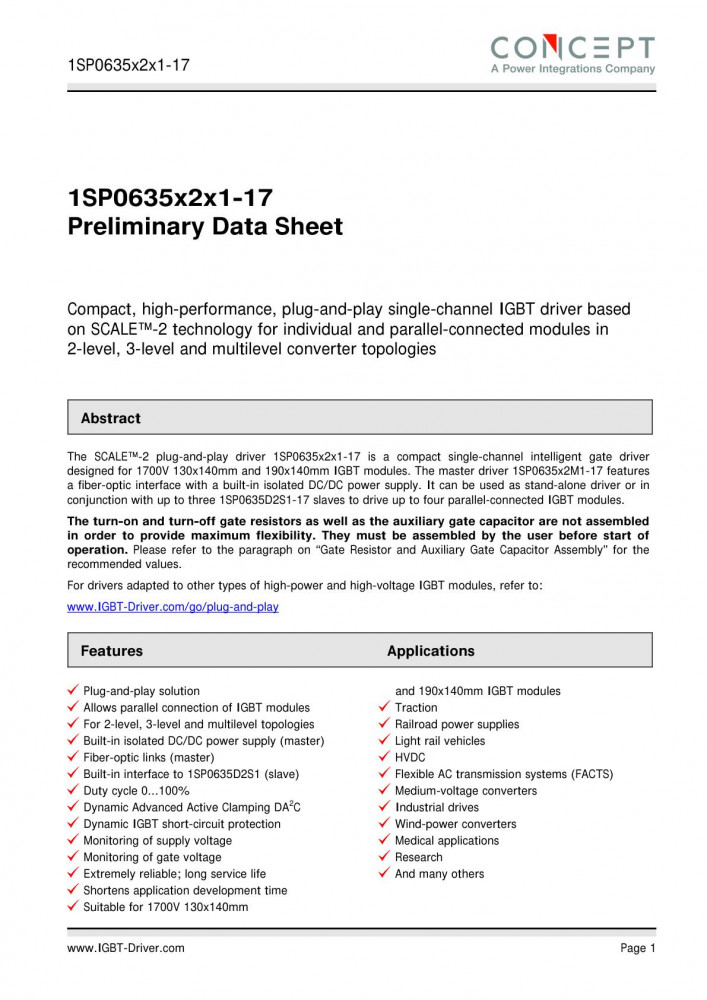 1SP0635S2M1-17 datasheet page 1
