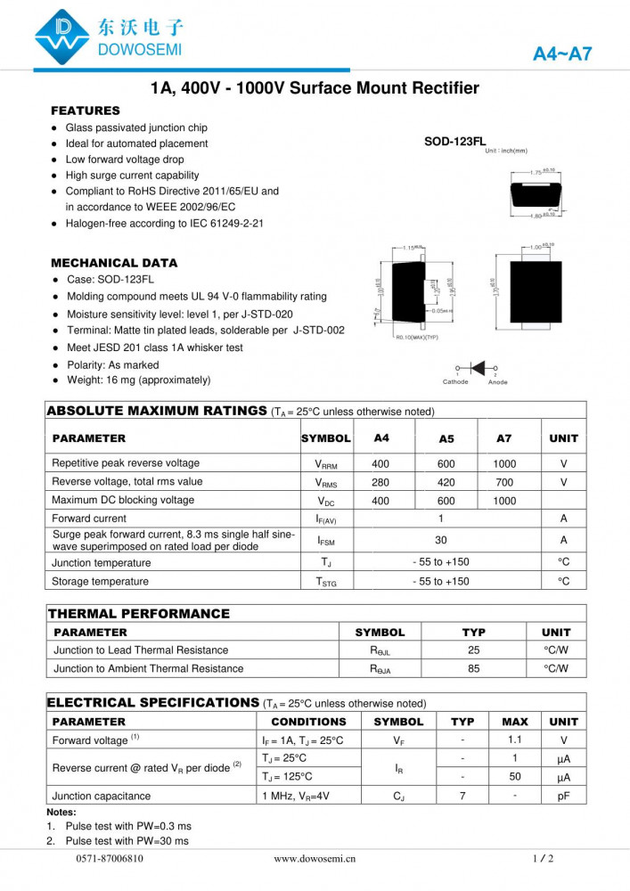 DOWO A7 datasheet page 1