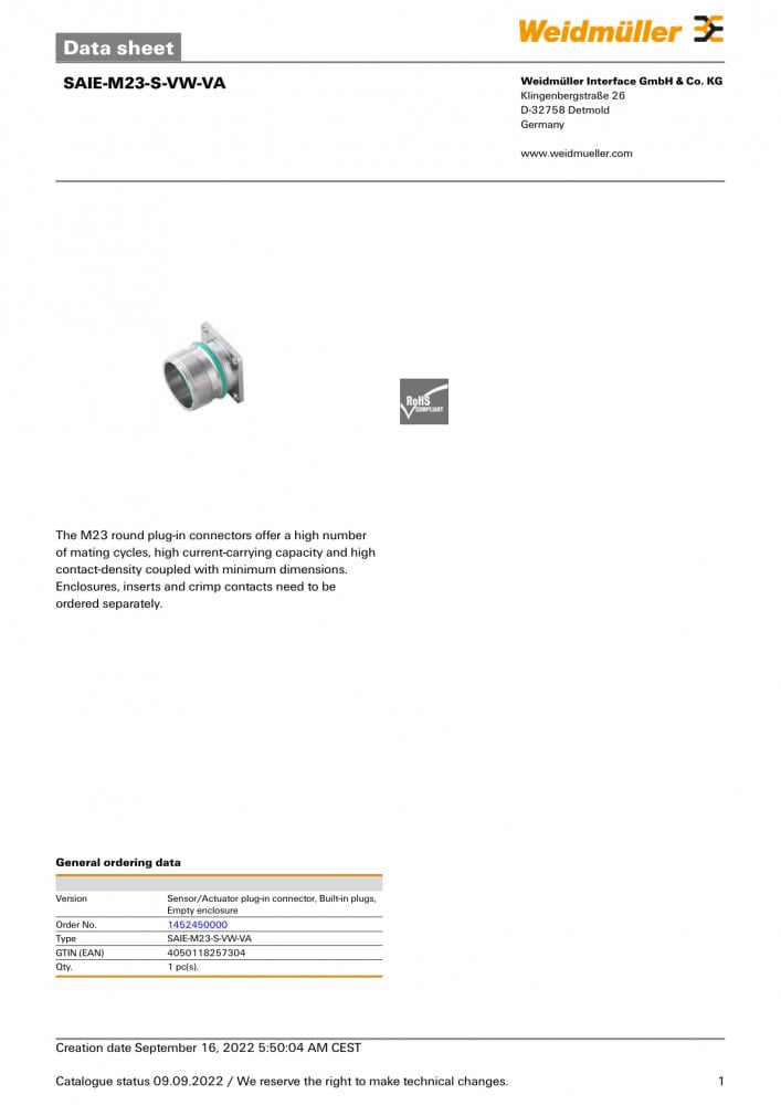 WEIDMULLER 1452450000 documentation page 1