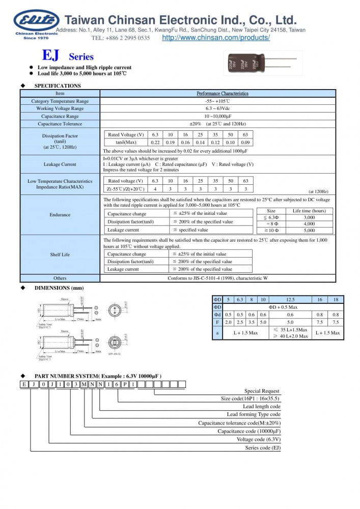 Chinsan EJ datasheet page 1
