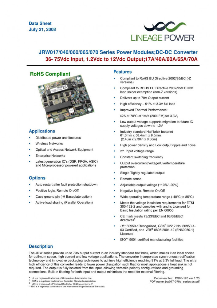 JRW series datasheet page 1