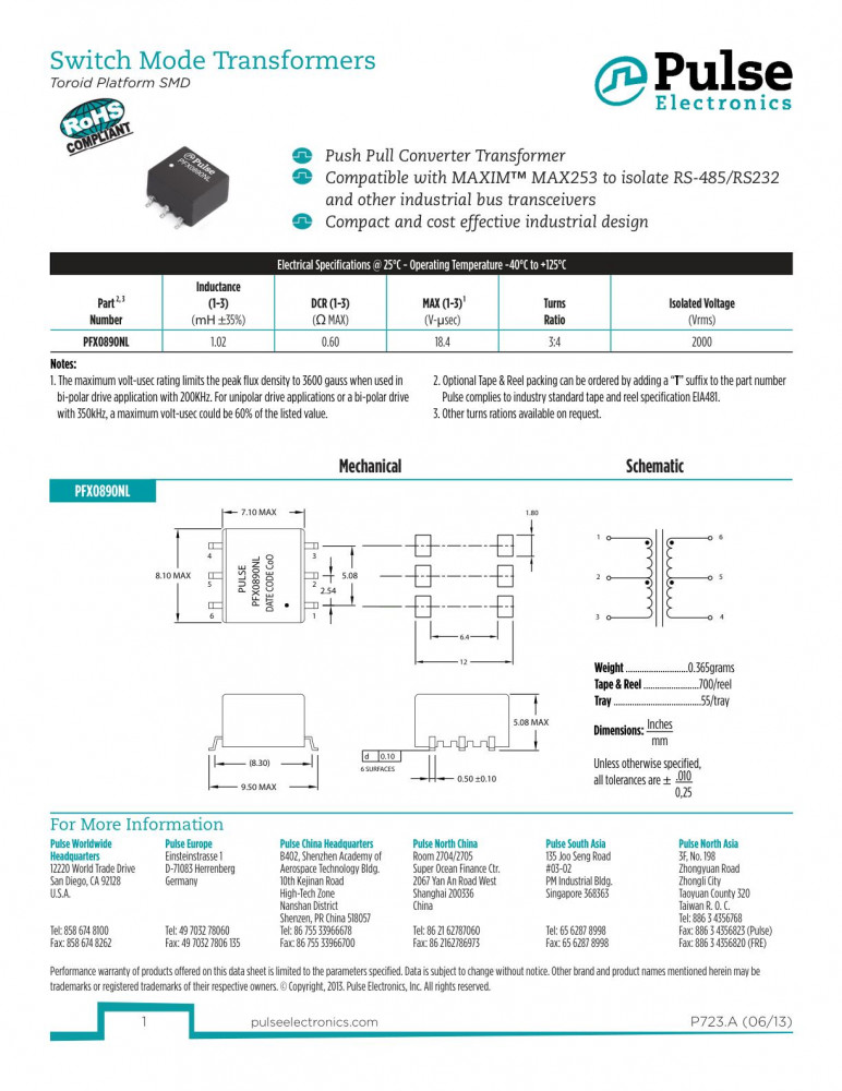 PFX0890NL technical datasheet page