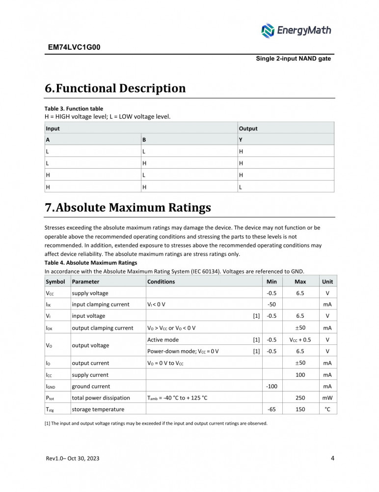 EM74LVC1G00GV datasheet page 4