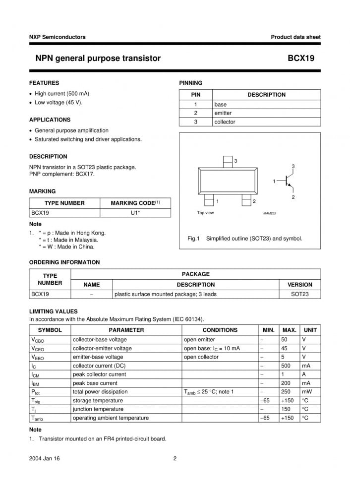 BCX19 datasheet page 3