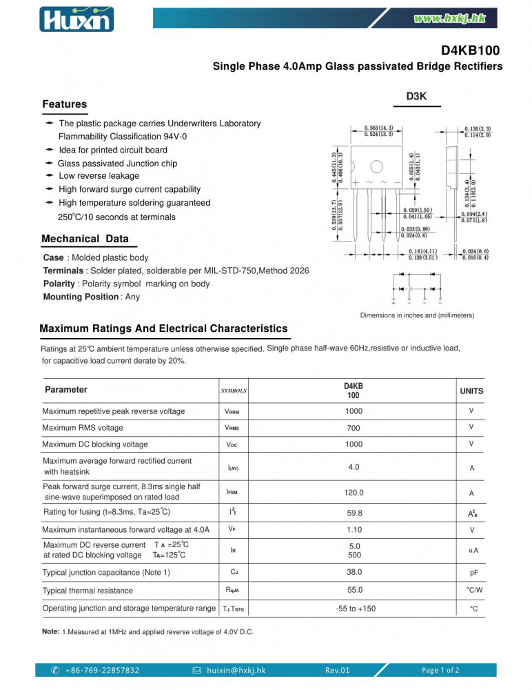 D4KB100 datasheet page 1