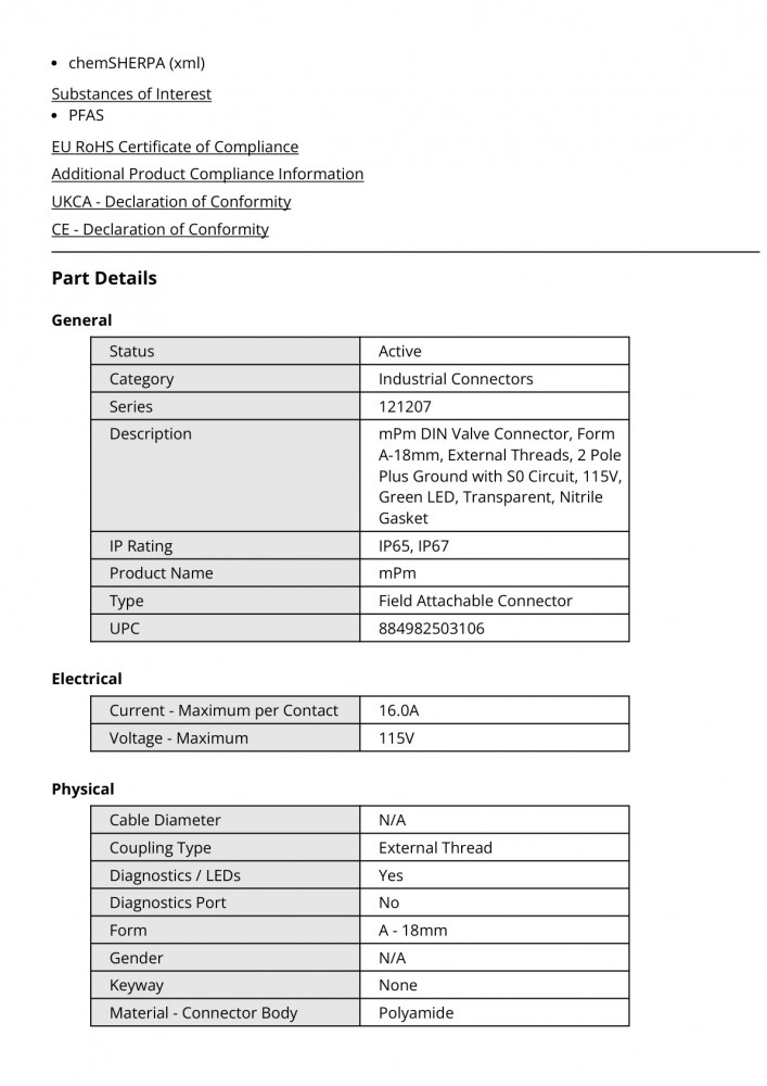 Molex S28 DIN valve connector packaging specification page 2