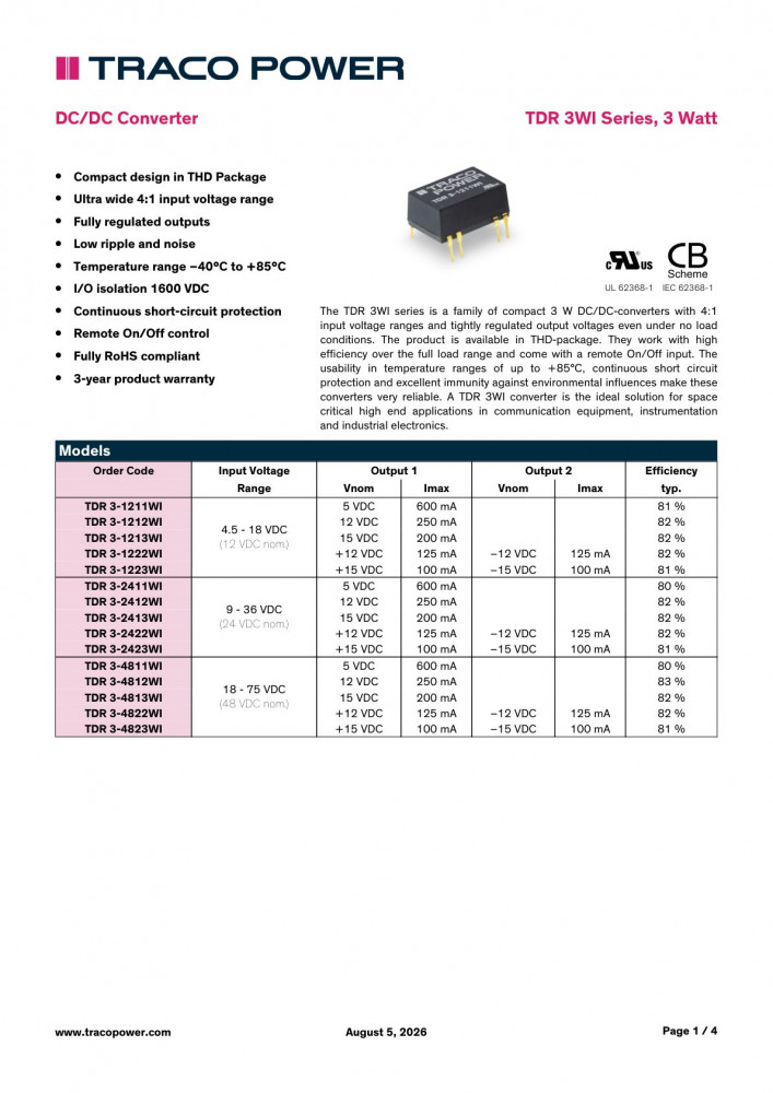TDR 3WI datasheet page 1