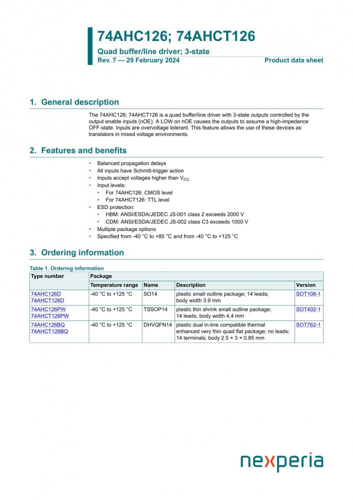 74AHC126 datasheet page 1