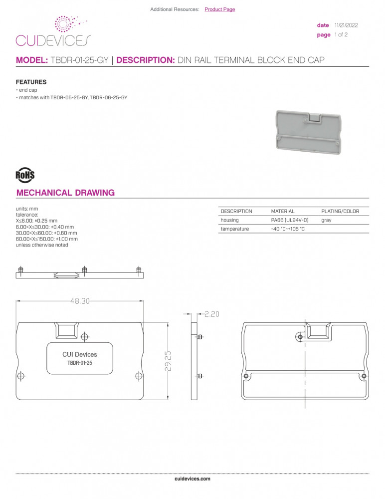 TBDR-01-25-GY technical document page 1