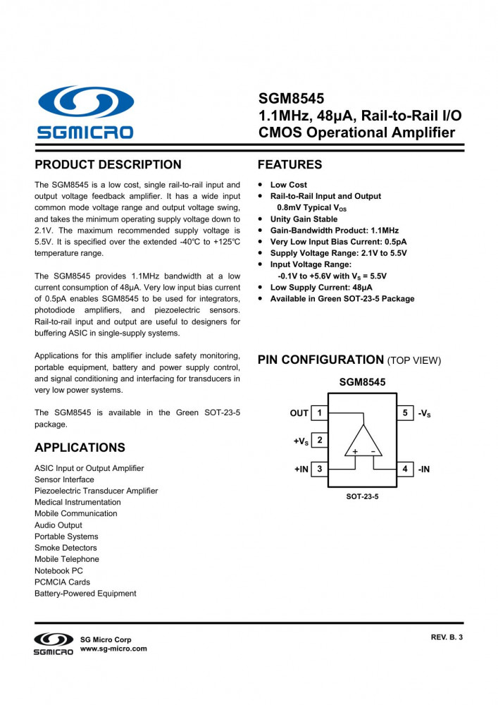 SGM8545 datasheet page 1