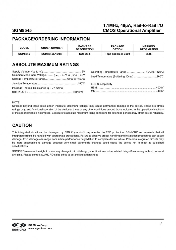 SGM8545 datasheet page 2
