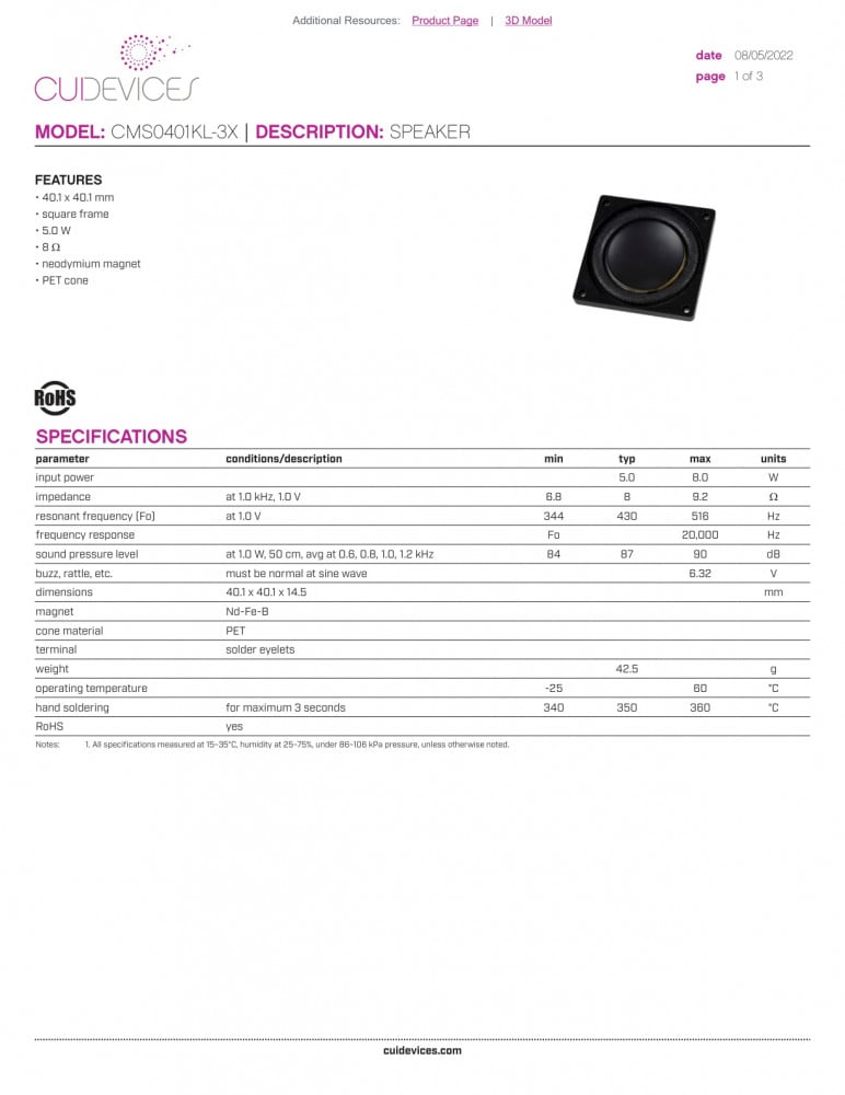 CMS0401KL-3X technical document page 1
