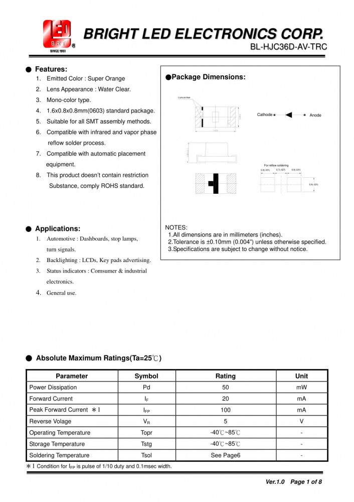 BL-HJC36D-AV-TRC datasheet page 1