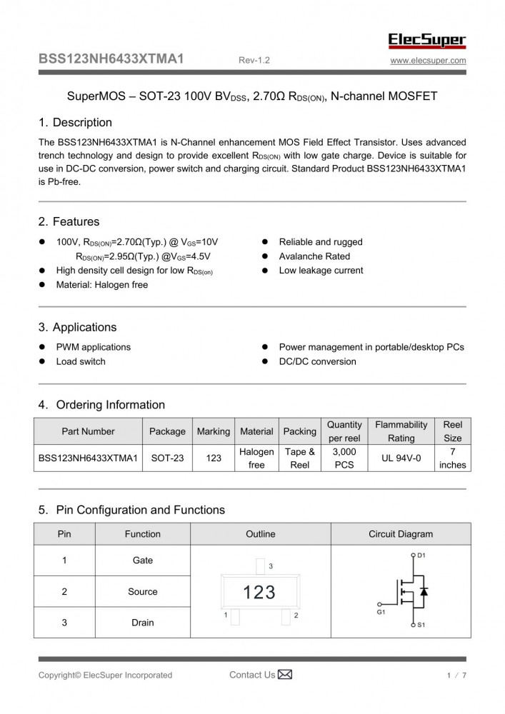 BSS123NH6433XTMA1 datasheet page 1