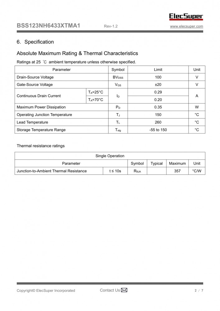 BSS123NH6433XTMA1 datasheet page 2