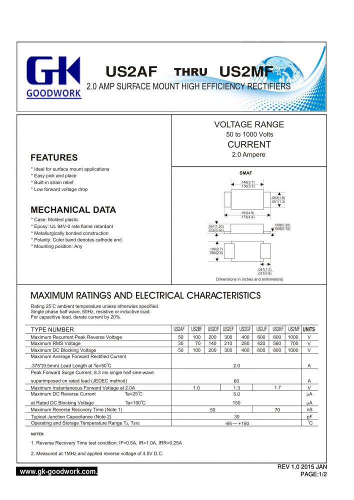 GOODWORK US2MF datasheet page 1