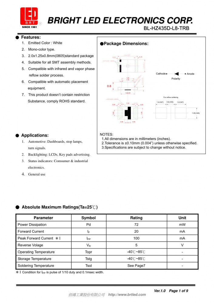 BL-HZ435D-L8-TRB datasheet page 2