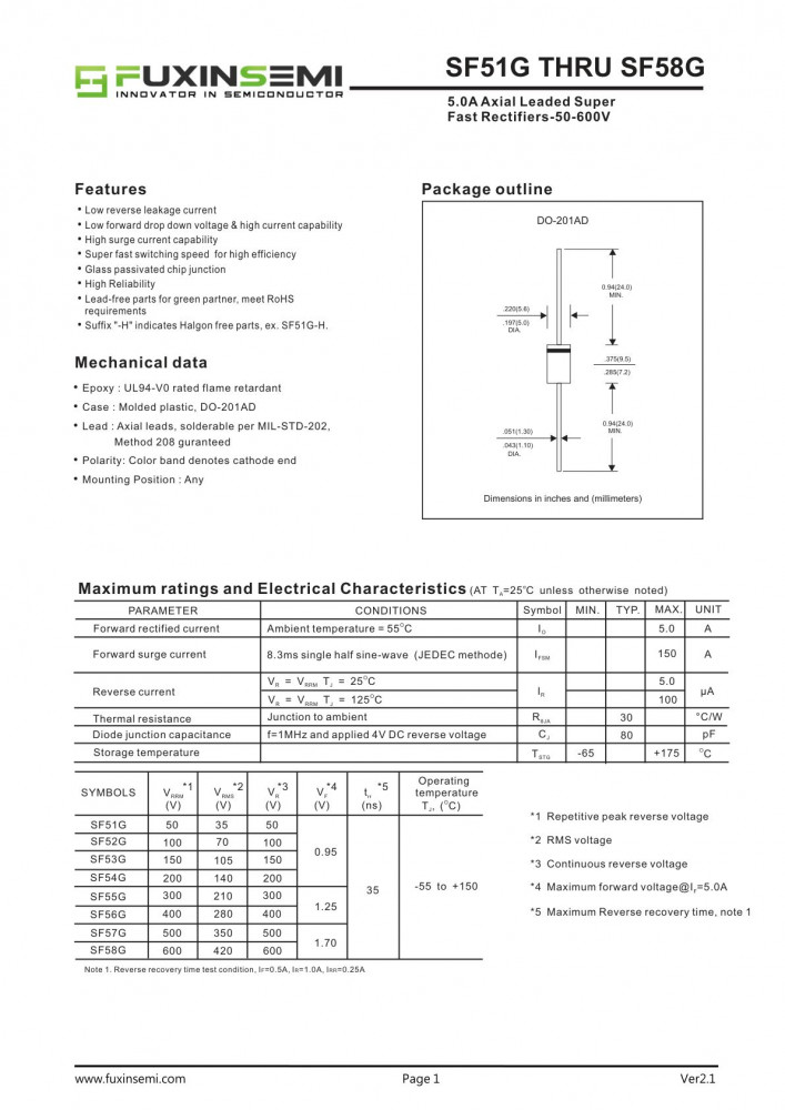 SF56G datasheet page 1