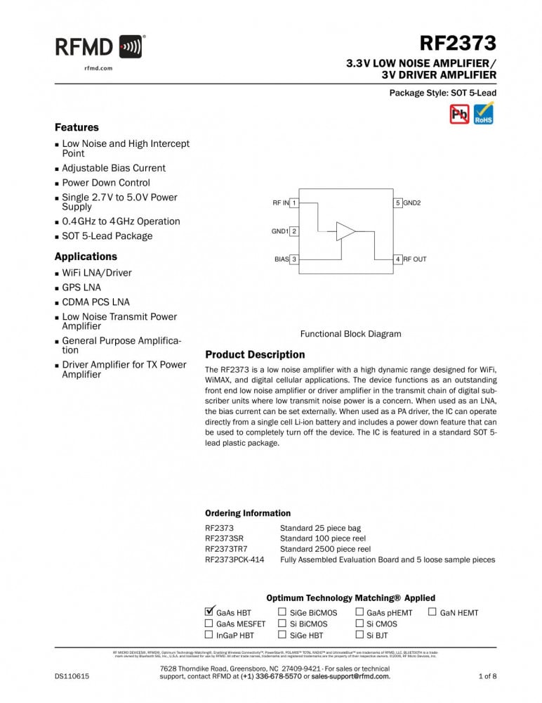 RF2373TR7 datasheet page 1